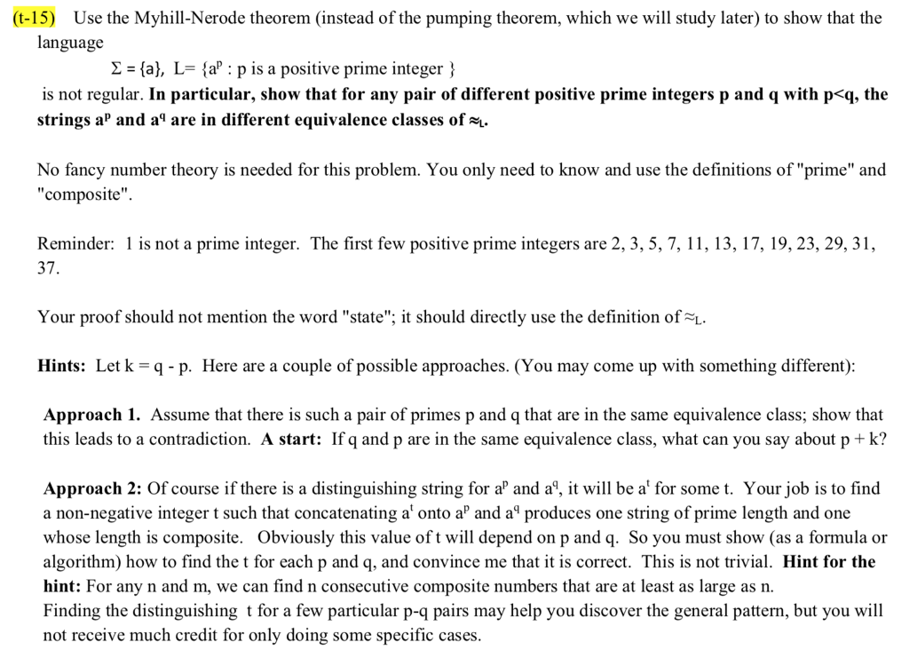 Solved (t-15) Use the Myhill-Nerode theorem (instead of the | Chegg.com