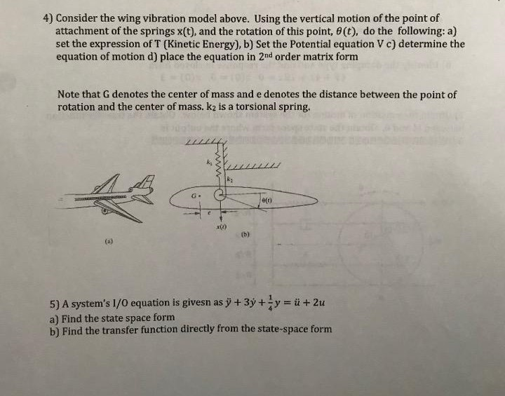 Solved 4) Consider the wing vibration model above. Using the | Chegg.com