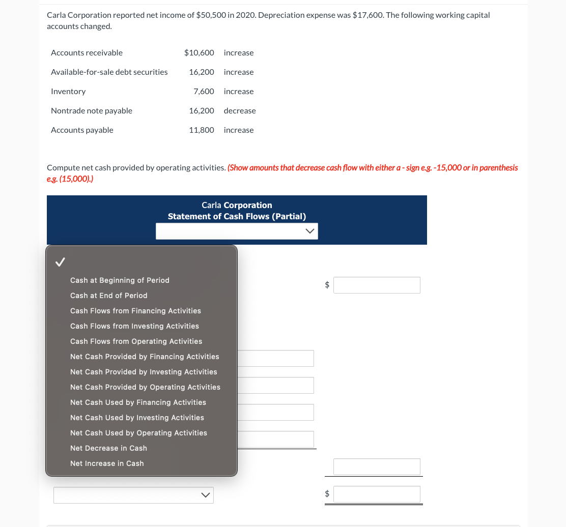 Solved Carla Corporation reported net income of $50,500 in | Chegg.com