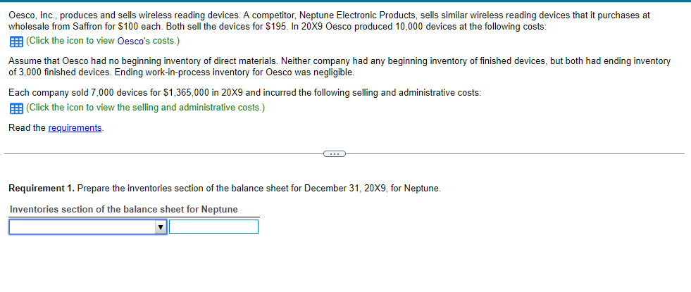 Solved Oesco, Inc., produces and sells wireless reading | Chegg.com