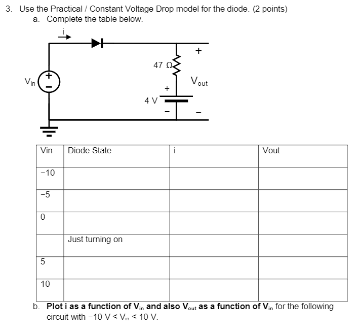 Solved 3. Use the Practical / Constant Voltage Drop model | Chegg.com