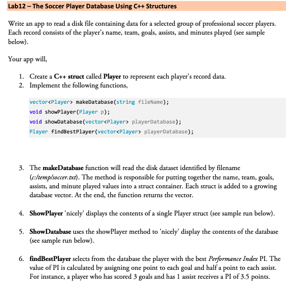 Solved Lab12 – The Soccer Player Database Using C++ | Chegg.com