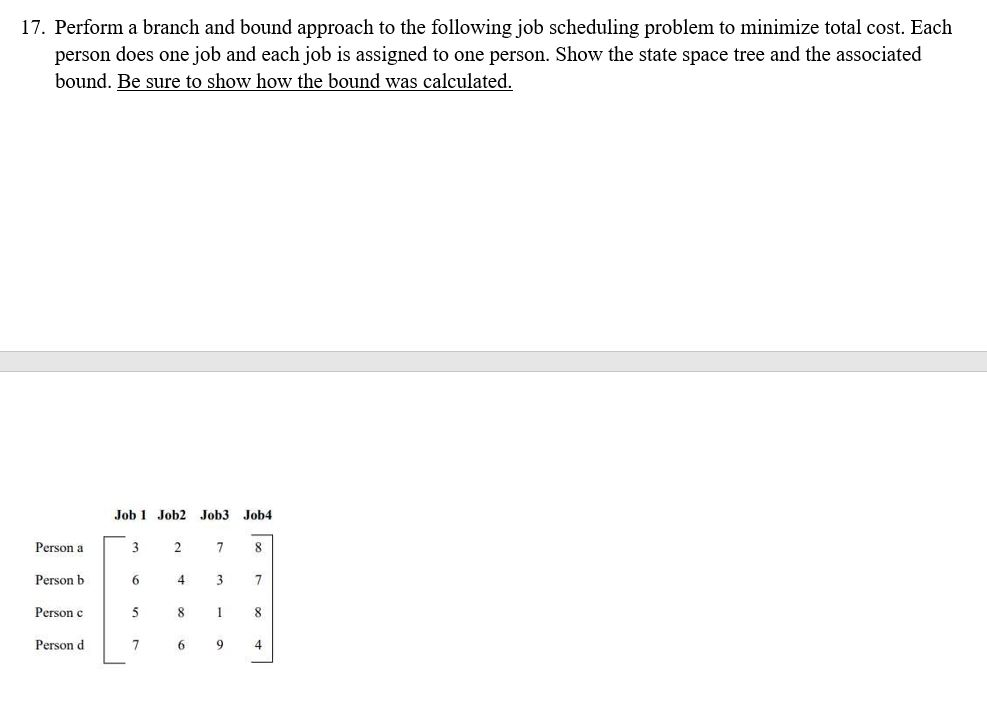 Solved 17. Perform a branch and bound approach to the | Chegg.com