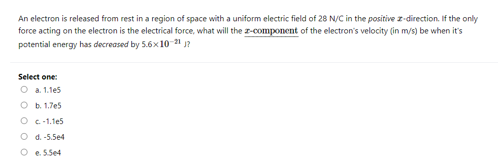 Solved An electron is released from rest in a region of | Chegg.com