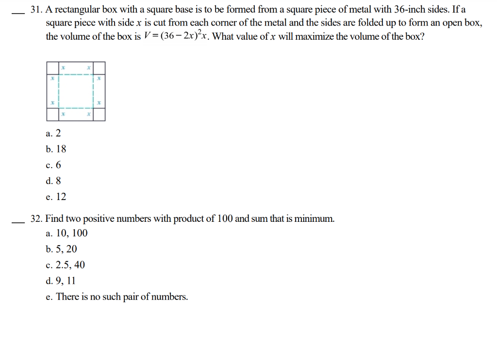 Solved 31. A rectangular box with a square base is to be | Chegg.com