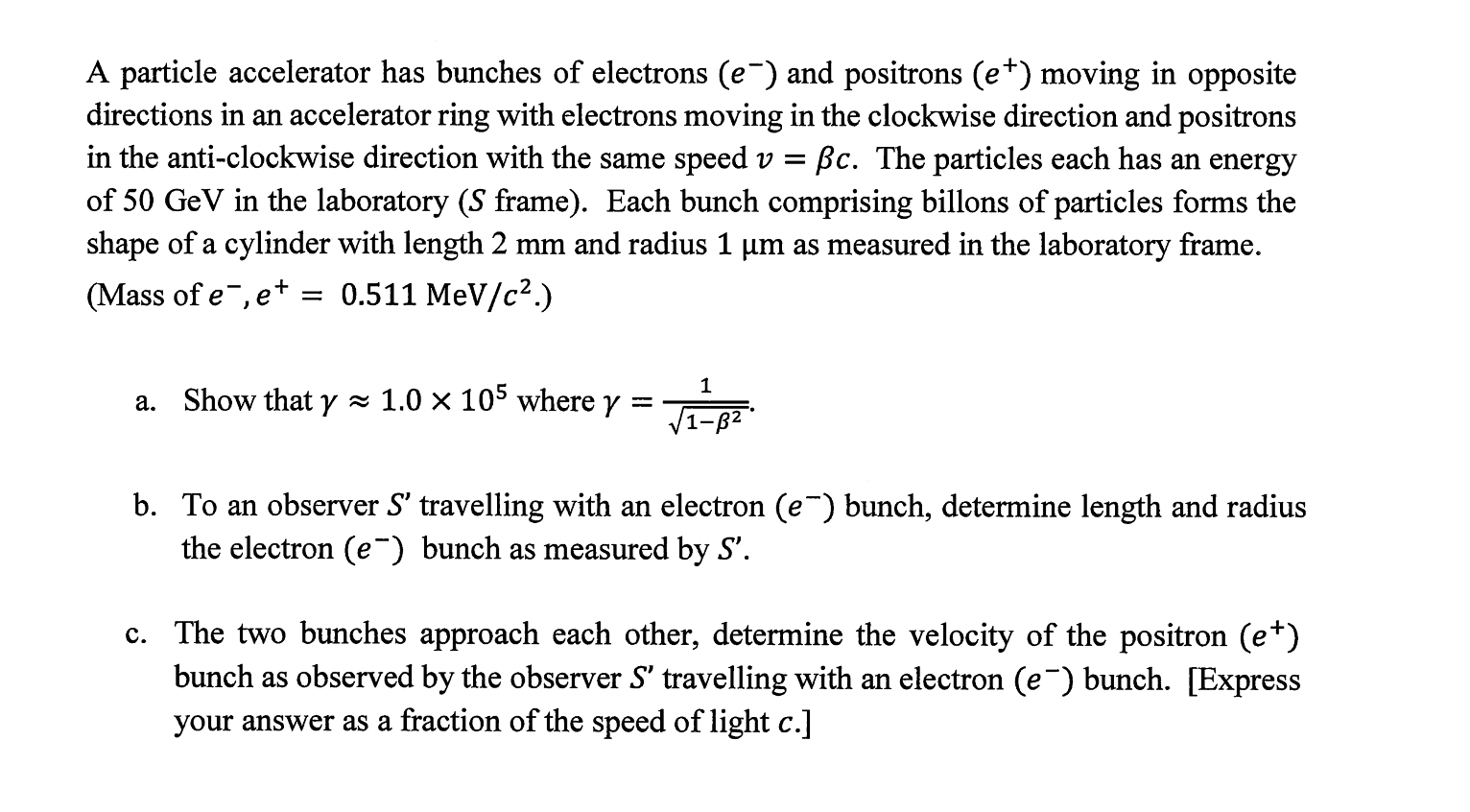 Solved A particle accelerator has bunches of electrons | Chegg.com