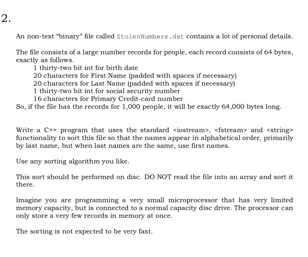 An non-text "binary” file called StolenNumbers.dat | Chegg.com