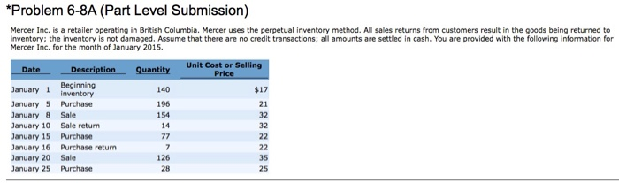 Solved Problem 6-8A (Part Level Submission) Mercer Inc. is a | Chegg.com