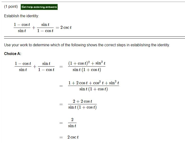 Solved (1 point) Get help entering answers Establish the | Chegg.com