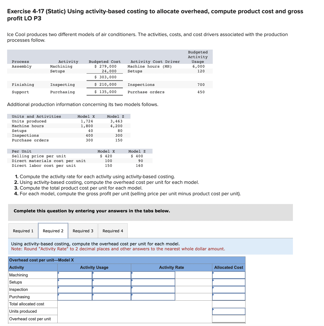 Solved Exercise 4-17 (Static) Using activity-based costing | Chegg.com