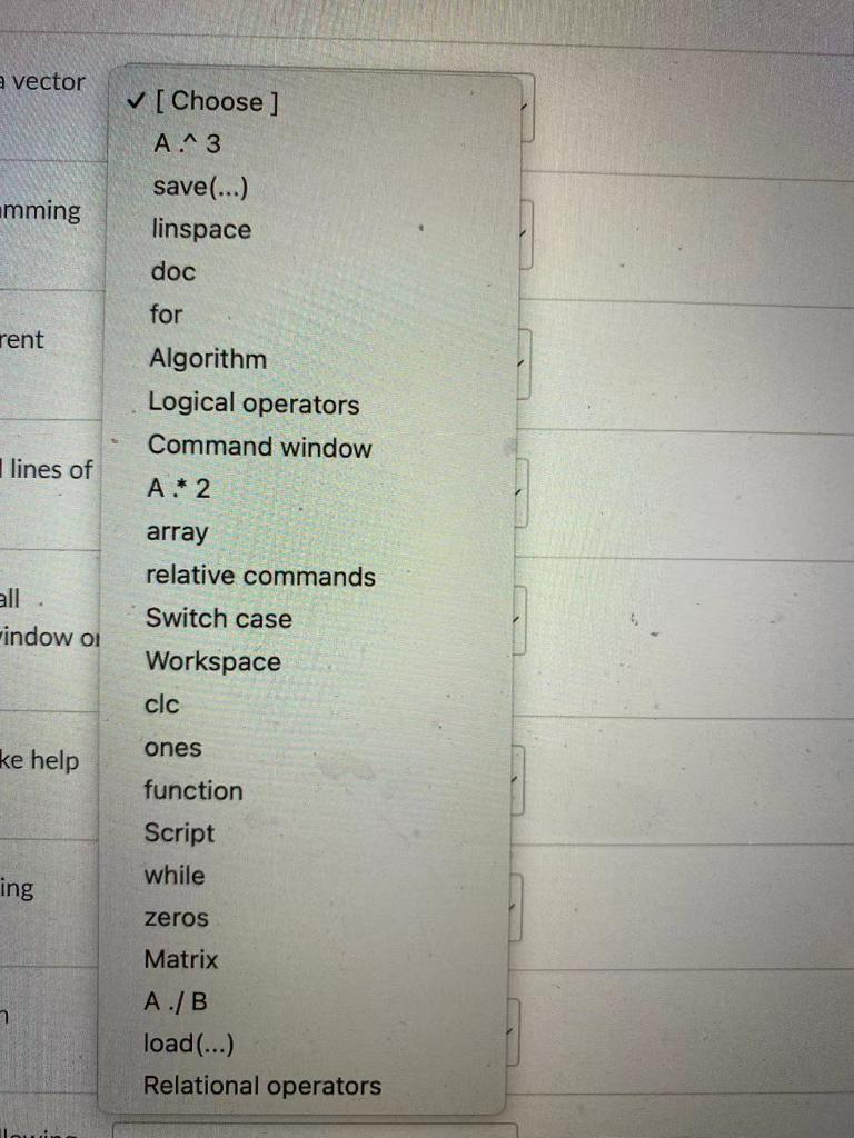 Solved vector [Choose ] A.13 save(...) linspace doc mming | Chegg.com