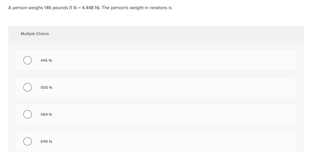 Solved A person weighs 146 pounds (1 lb = 4.448 N). The | Chegg.com
