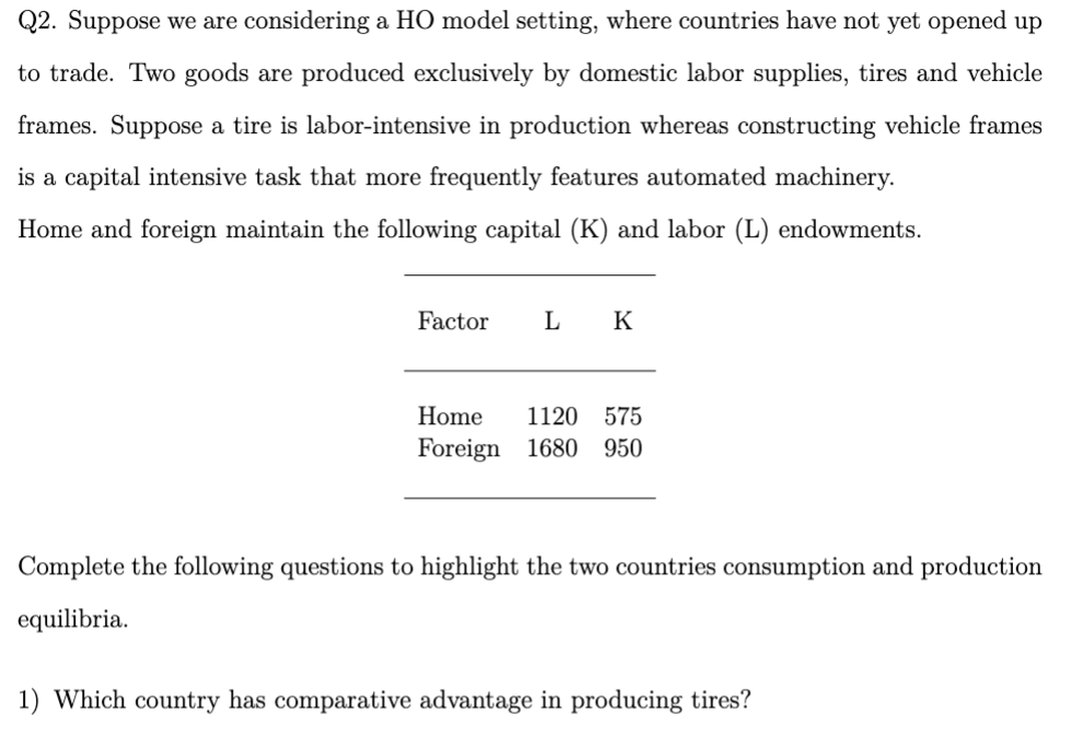 Solved Q2. Suppose we are considering a HO model setting, | Chegg.com