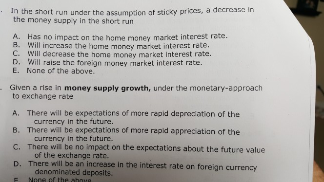 Solved In the short run under the assumption of sticky | Chegg.com