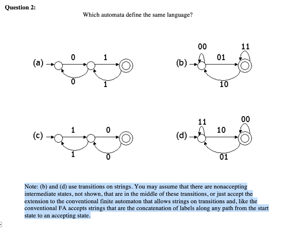Solved Question 2: Which automata define the same language? | Chegg.com