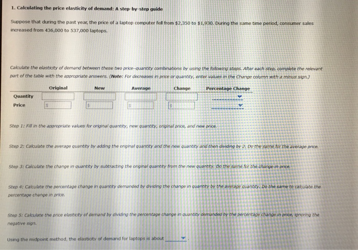 Solved 1. Calculating the price elasticity of demand: A | Chegg.com