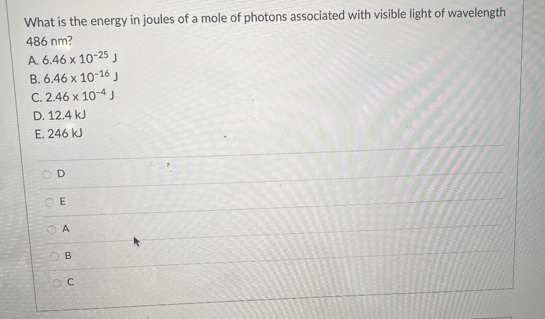 Solved What is the energy in joules of a mole of photons | Chegg.com