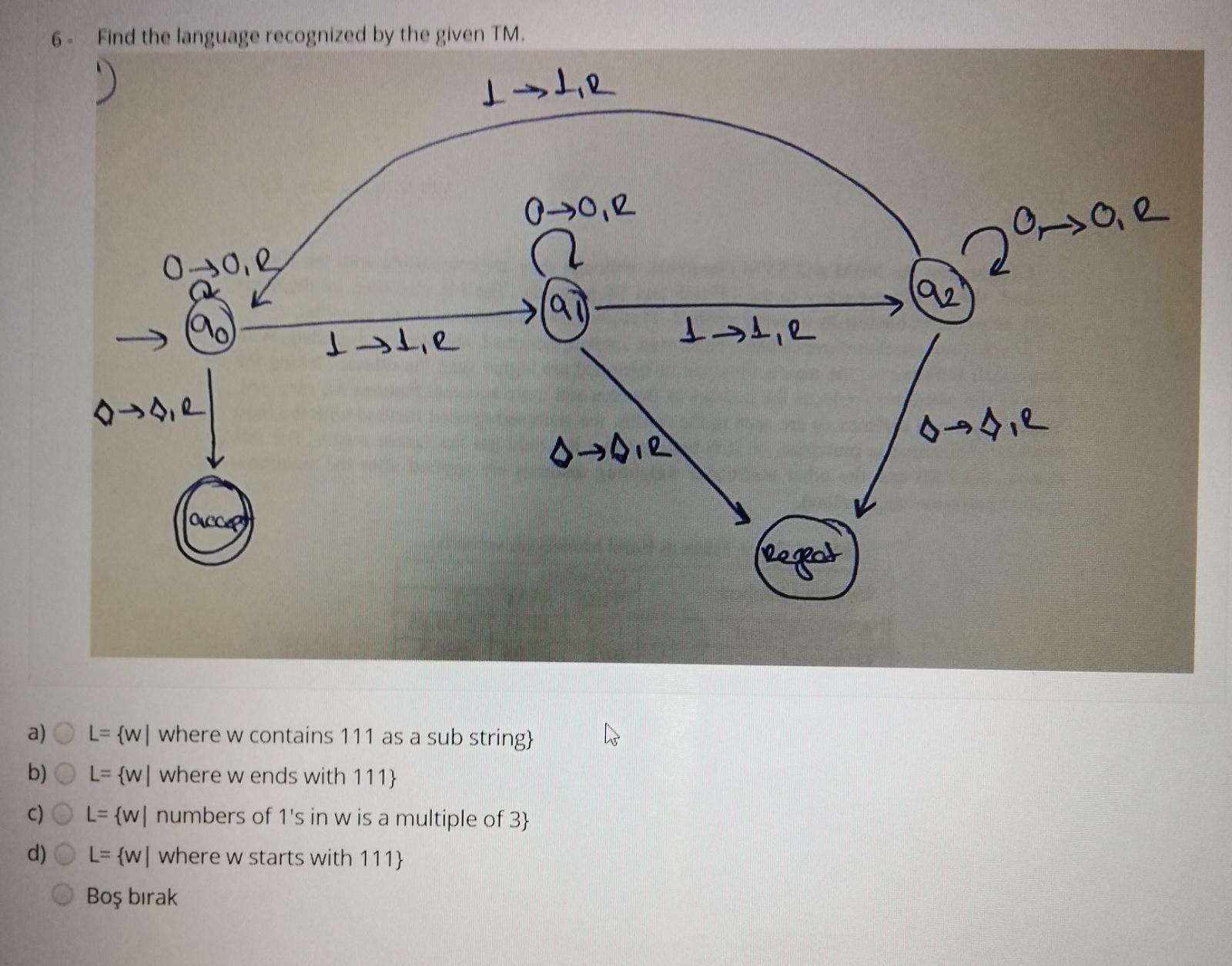 Solved 6. Find the language recognized by the given TM. a) | Chegg.com