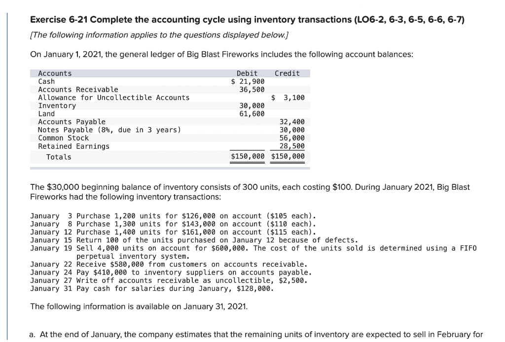 Solved Exercise 6-21 Complete the accounting cycle using | Chegg.com