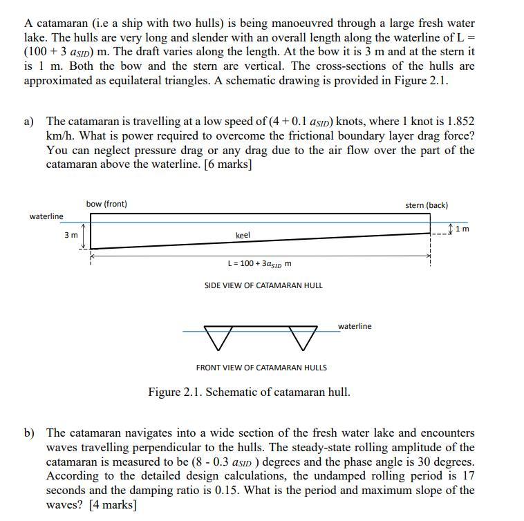 Solved A catamaran (i.e a ship with two hulls) is being | Chegg.com