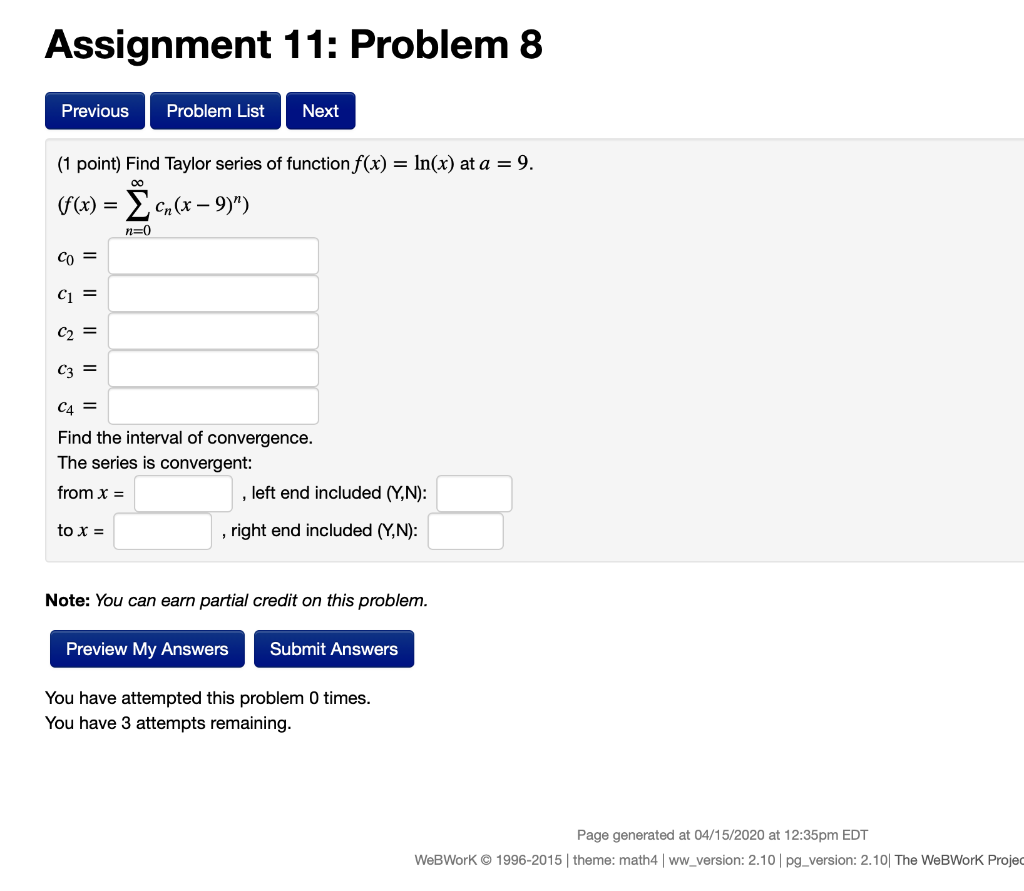 Solved Assignment 11: Problem 8 Previous Problem List Next | Chegg.com Solved Assignment 11: Problem 8 Previous Problem List Next | Chegg.com