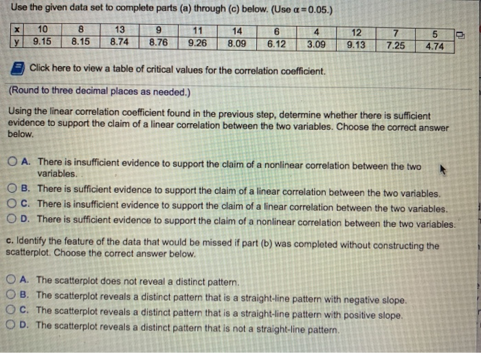 Solved Use the given data set to complete parts (a) through | Chegg.com