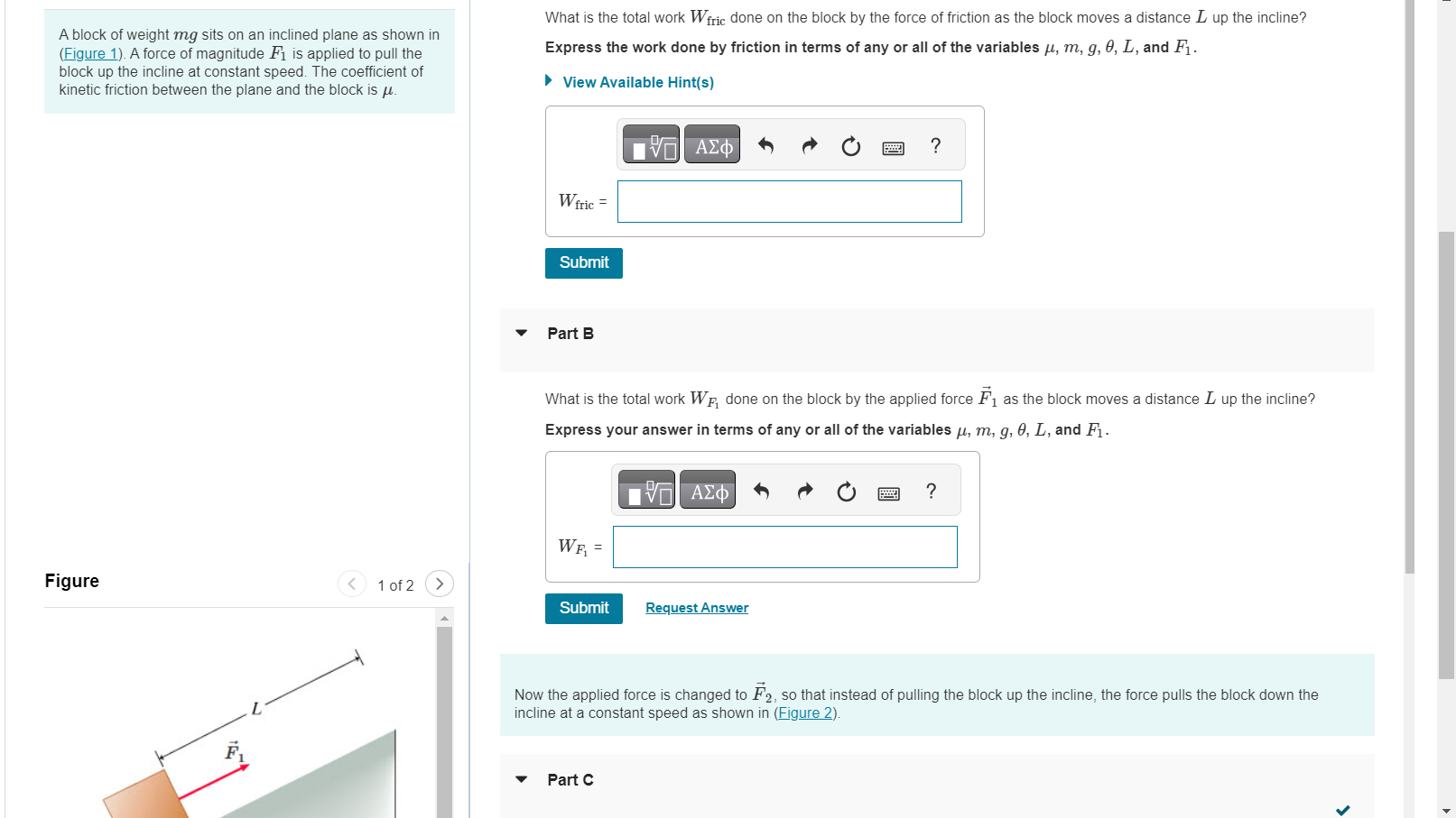 Solved A block of weight mg sits on an inclined plane as | Chegg.com