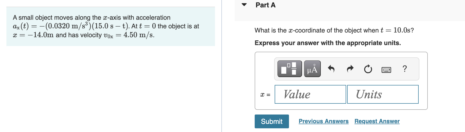 Solved A small object moves along the x-axis with | Chegg.com