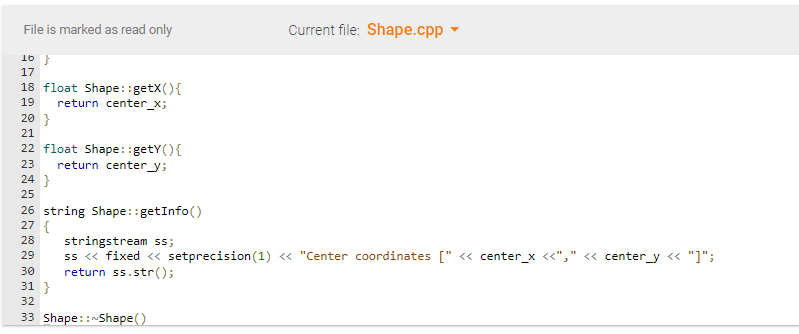 Solved Shape class (shape.h) Complete the header of Shape by | Chegg.com