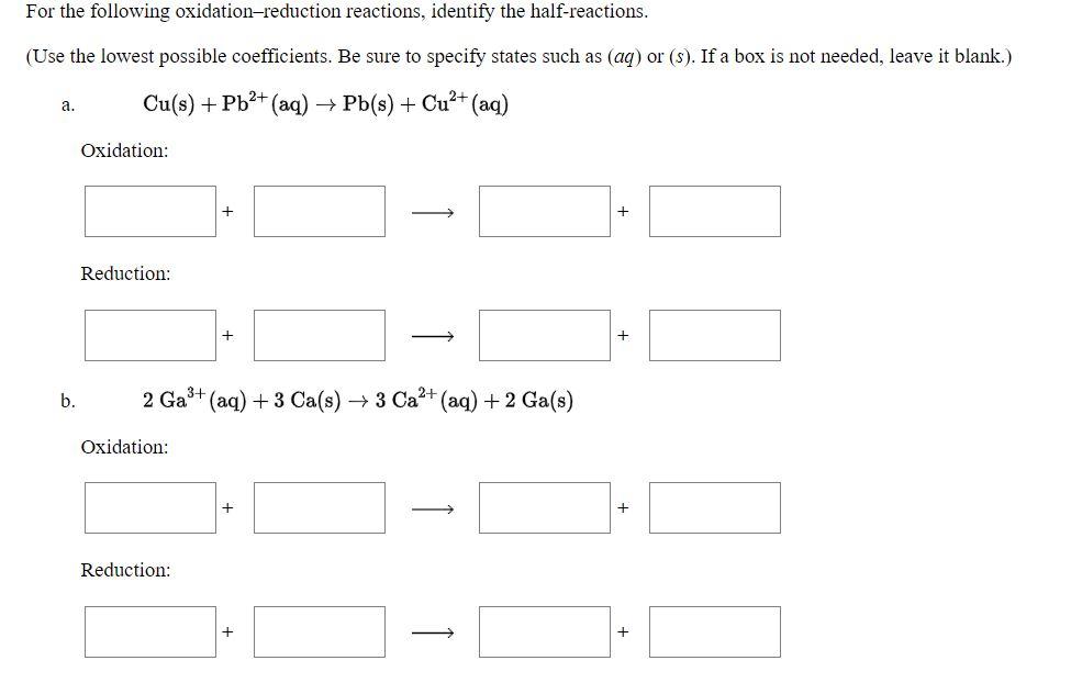 Solved For the following oxidation-reduction reactions, | Chegg.com