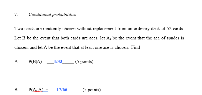 7. Conditional probabilities Two cards are randomly | Chegg.com