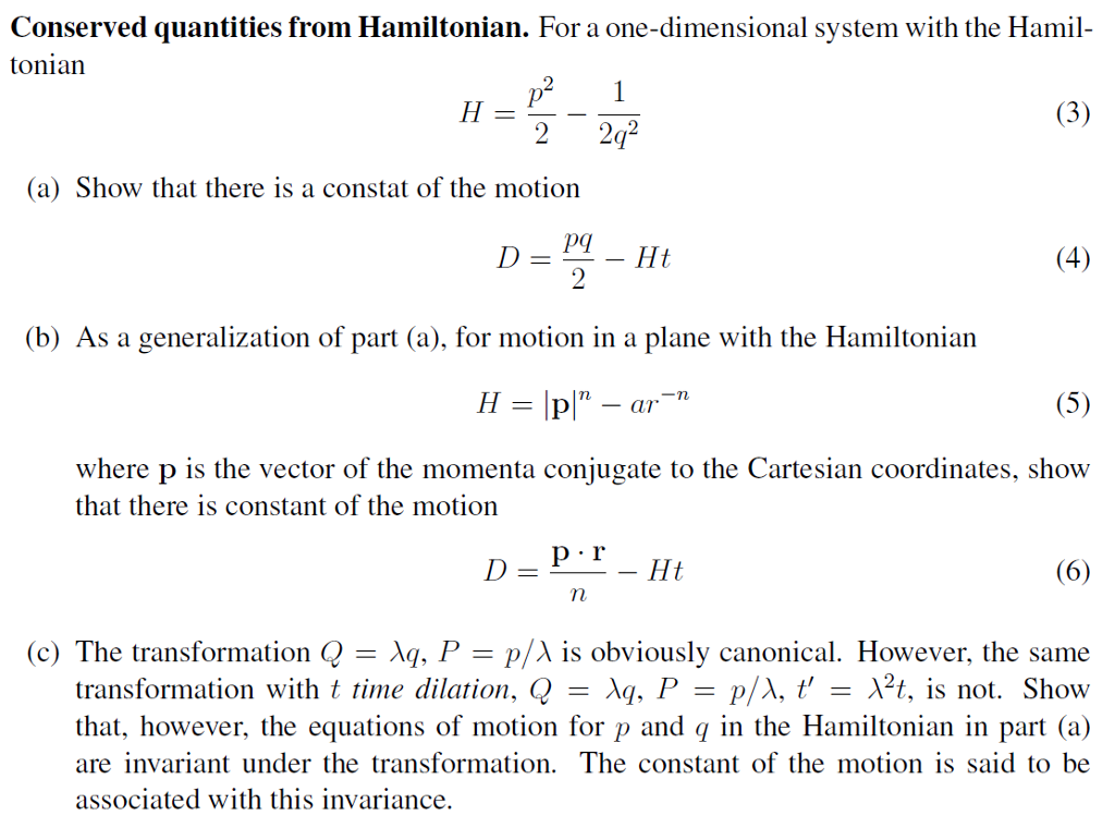 Solved Conserved quantities from Hamiltonian. For a | Chegg.com