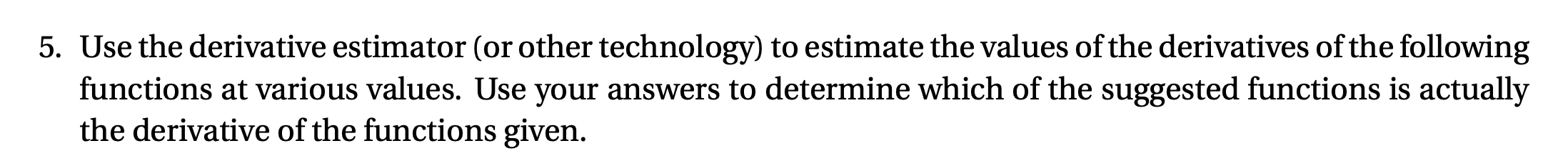 Solved 5. Use the derivative estimator (or other technology) | Chegg.com
