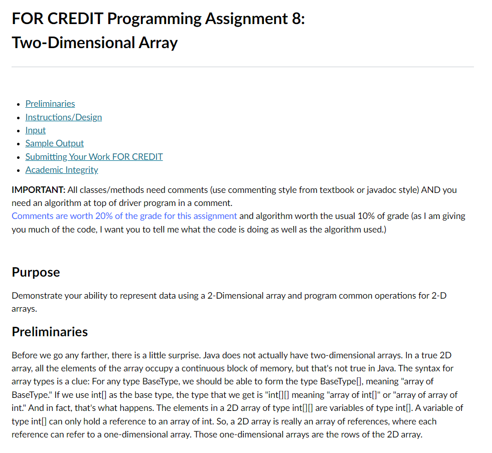Solved FOR CREDIT Programming Assignment 8: Two-Dimensional | Chegg.com Solved FOR CREDIT Programming Assignment 8: Two-Dimensional | Chegg.com