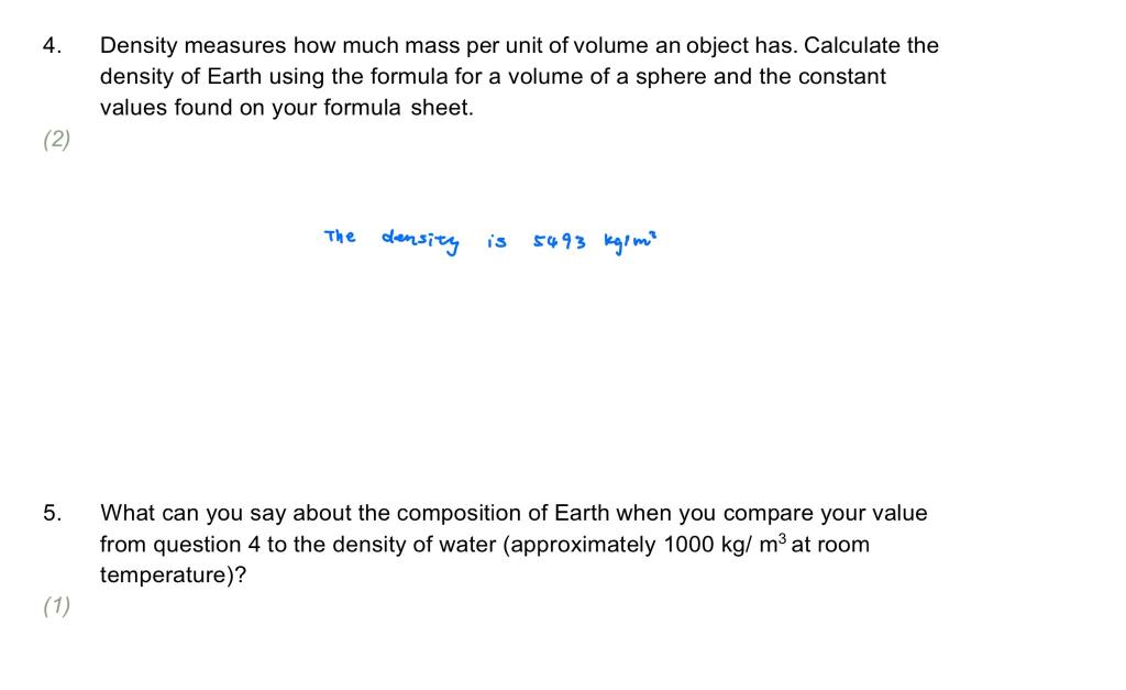 Solved 4. Density measures how much mass per unit of volume | Chegg.com