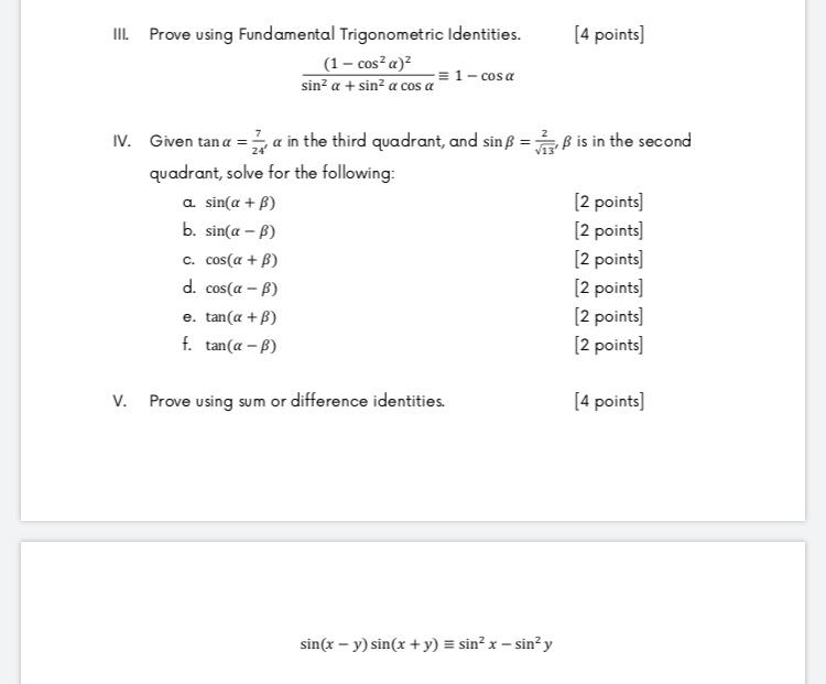 Solved III. Prove using Fundamental Trigonometric | Chegg.com