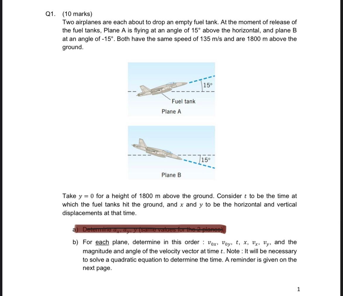 1. (10 marks) Two airplanes are each about to drop an | Chegg.com