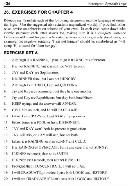 Solved 133 Chapter 4: Translations in Sentential Logic 25. | Chegg.com