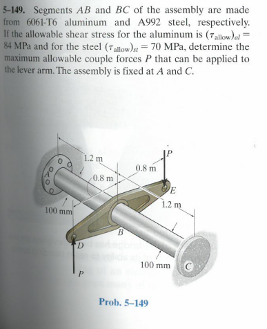 Solved 5-149. Segments AB and BC of the assembly are made | Chegg.com