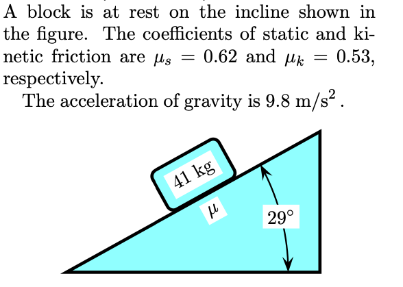 Solved A block is at rest on the incline shown in the | Chegg.com