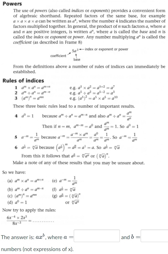 Solved Powers The use of powers (also called indices or | Chegg.com
