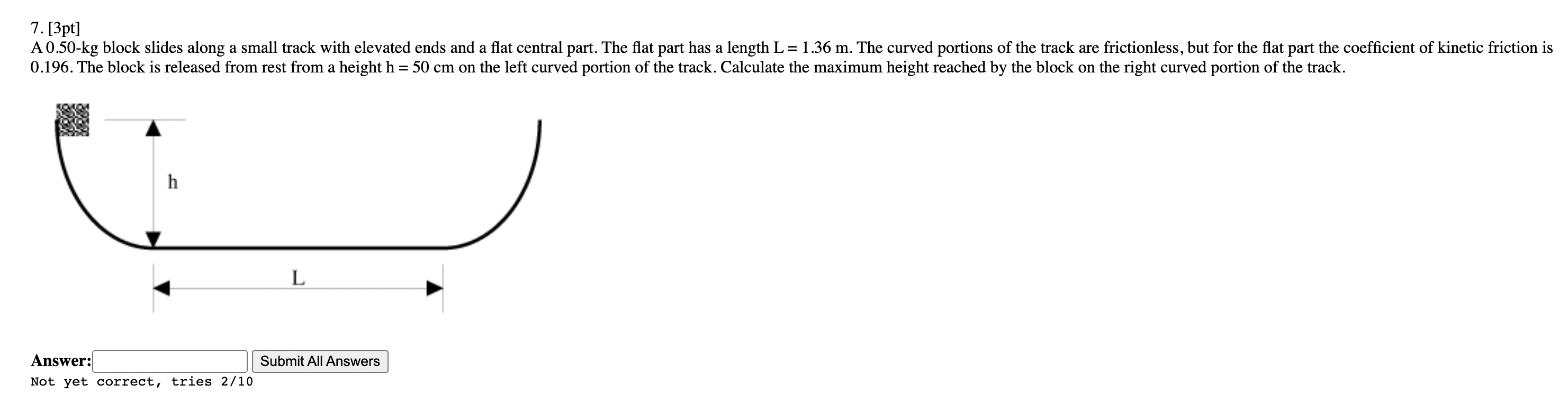 Solved A 0.50-kg block slides along a small track with | Chegg.com