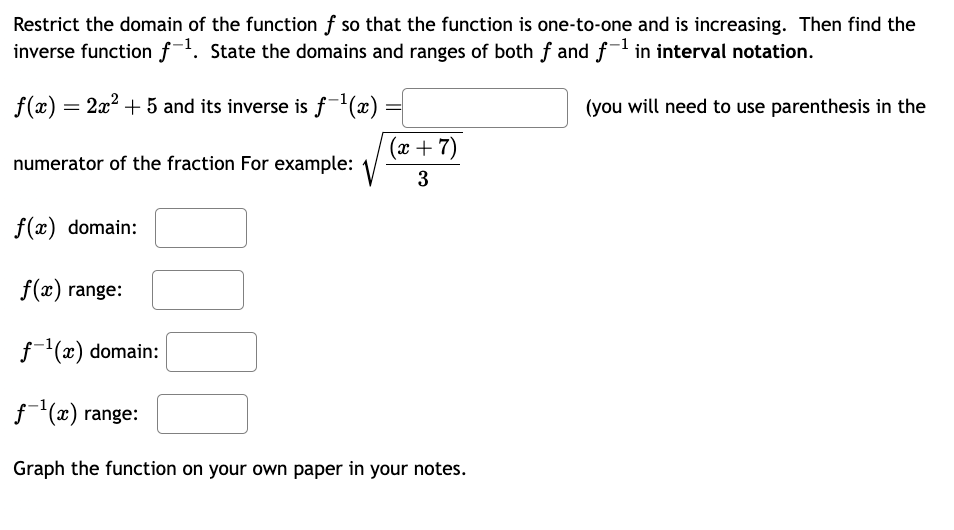 Solved Restrict the domain of the function f so that the | Chegg.com