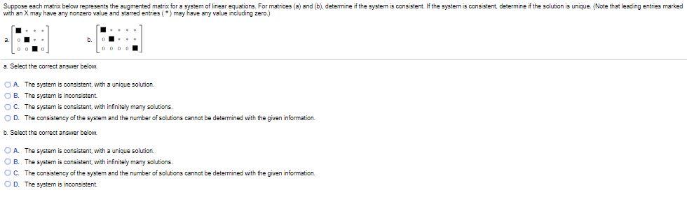 Solved Suppose each matrix below represents the augmented | Chegg.com