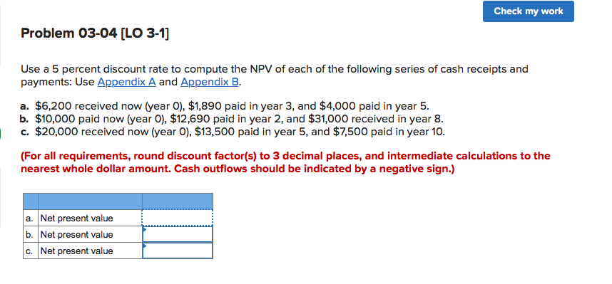 Solved Check my work Problem 03-04 [LO 3-1] Use a 5 percent | Chegg.com