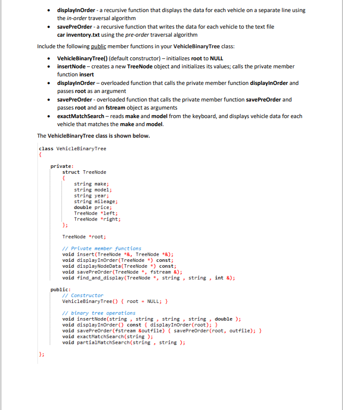 Solved Programming Assignment: Vehicle Tree Write a C++ | Chegg.com