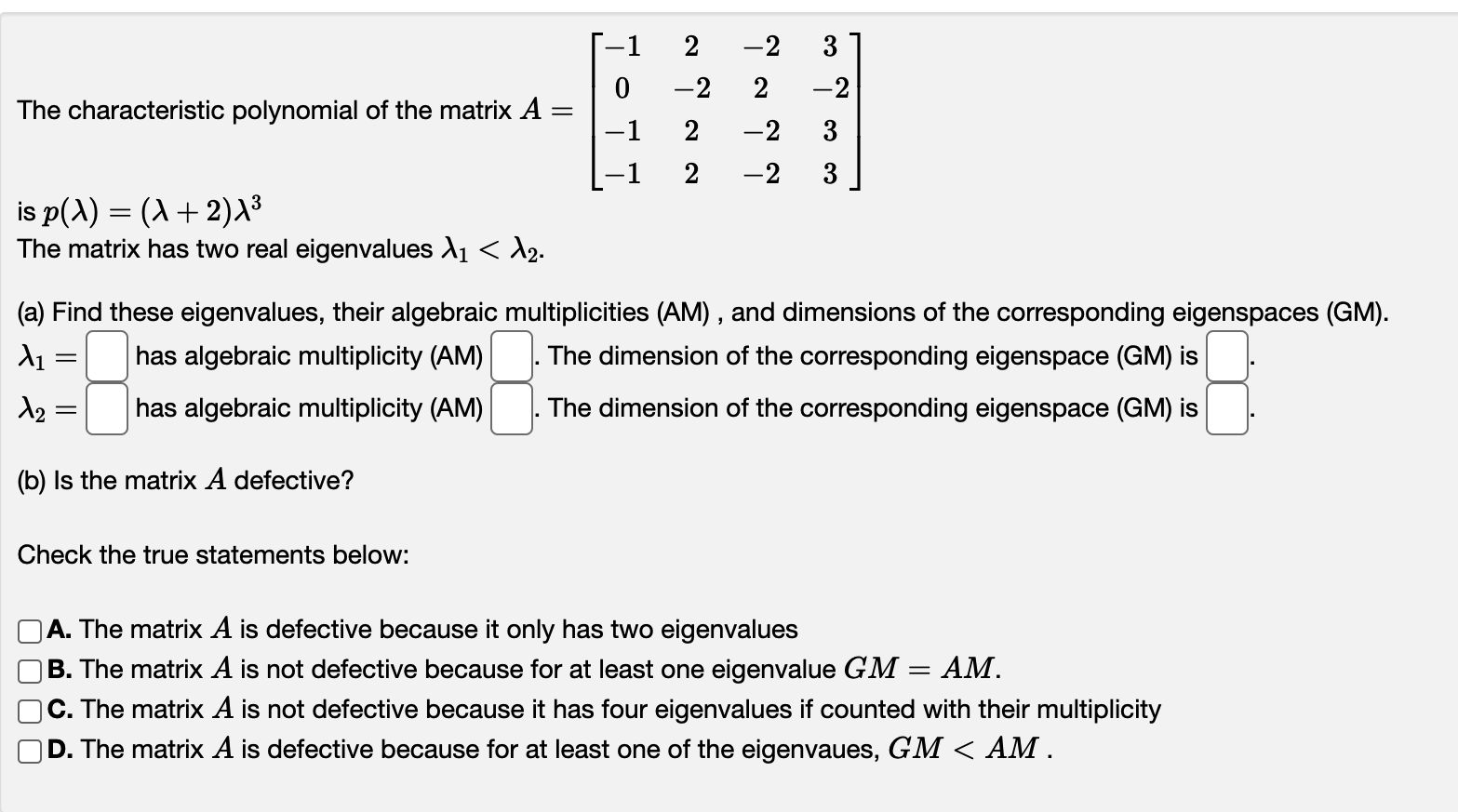 The characteristic polynomial of the matrix | Chegg.com