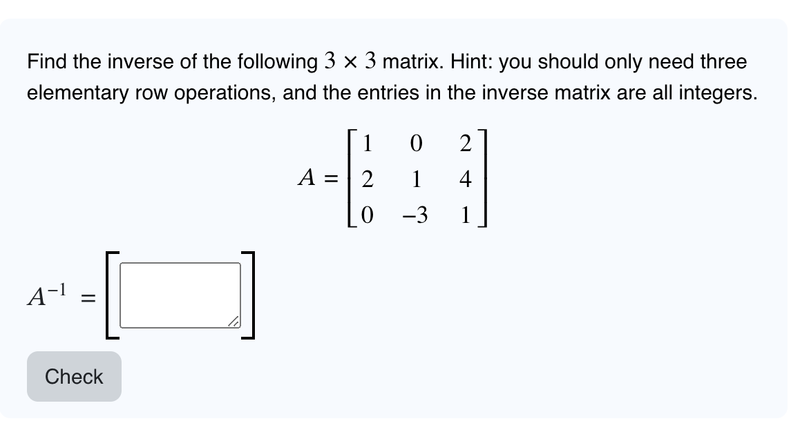 Solved Find the inverse of the following \\( 3 \\times 3 \\) | Chegg.com