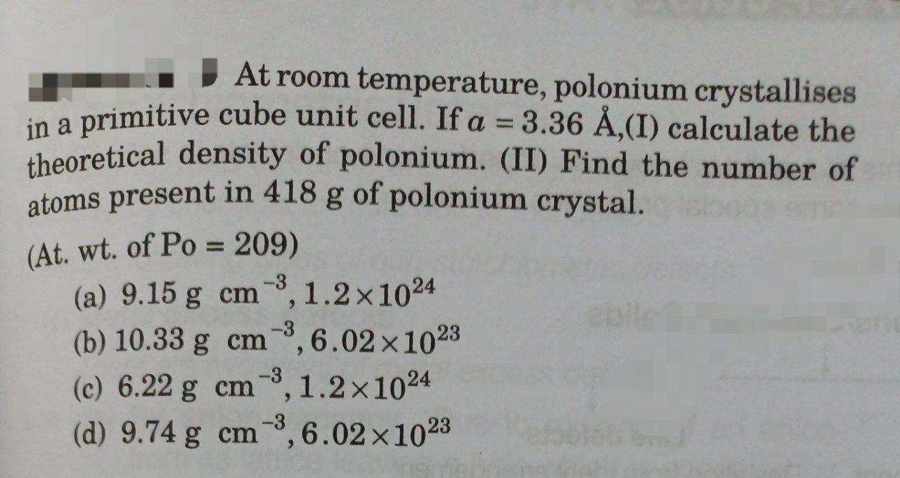 Solved At room temperature, polonium crystallises in a | Chegg.com