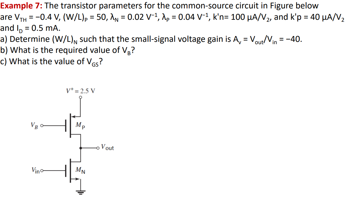 Example 7: The transistor parameters for the | Chegg.com